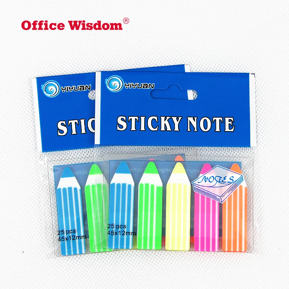 Fluorescent Color Pencil Shape PET Plastic Sticky Notes