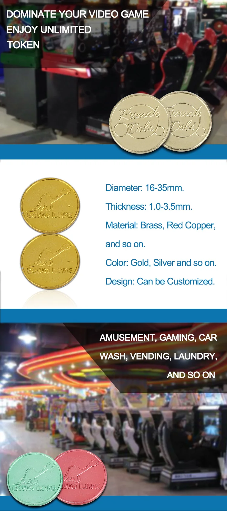 Custom Stainless Steel Amusement Tokens for Arcade Machines - Metal ...