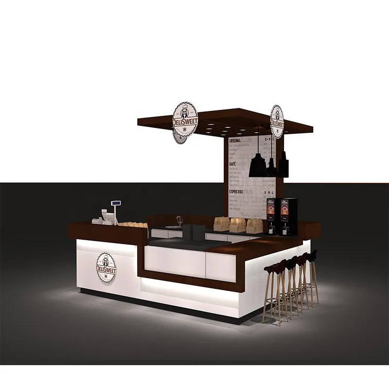 Indoor Design Cafe Kiosk Mall Stand Custom Display Counter