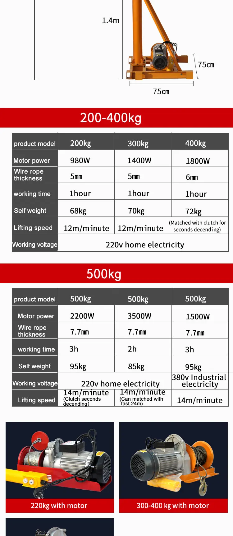 500kg Lifts Crane Small Construction Lifts Crane Mini Lift Concrete Material Handle Tools ...