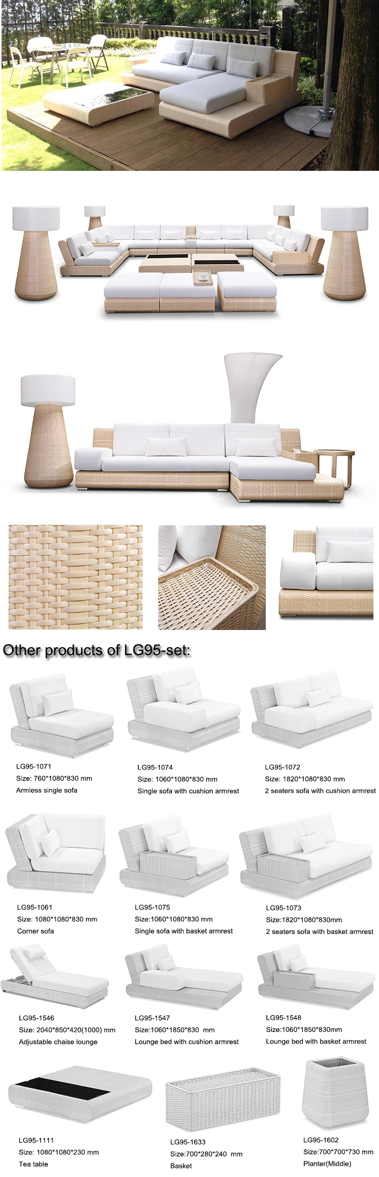 Luxury L-Shaped Hotel Rattan Wicker Outdoor Patio Furniture