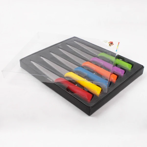 Colorful Plastic Handle Stainless Steel Serrated Steak Knife Set Of 6 ...