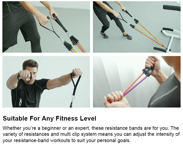 11pcs Natural Latex Elastic Power Exercise Bands Workout