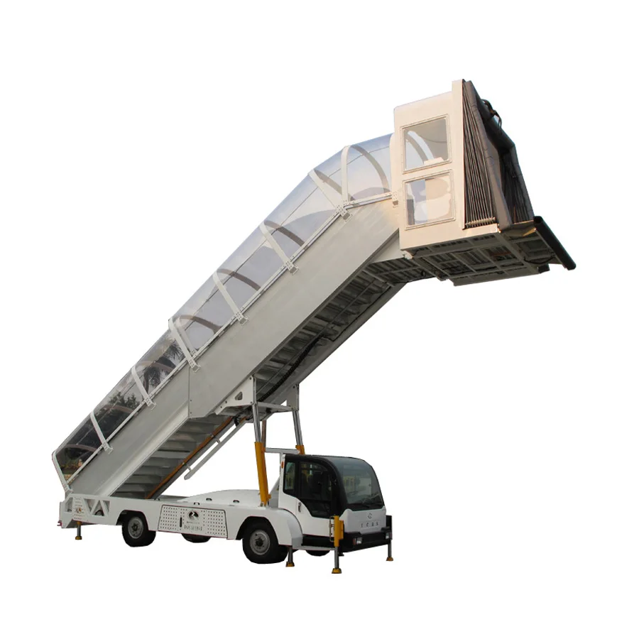 self-propelled airport passenger aircraft boarding stairs with canopy ...