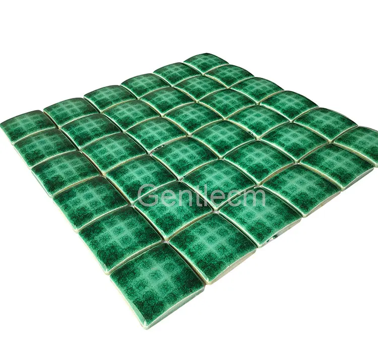 Moasic Tiles Green Checks Pattern Square Convex Surface Cracked Glazed ...