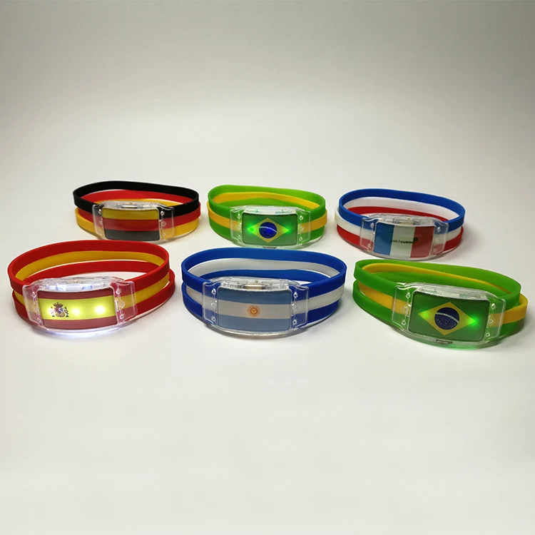Custom LED Bracelets with National Flags - Brazil, Spain, USA, Germany