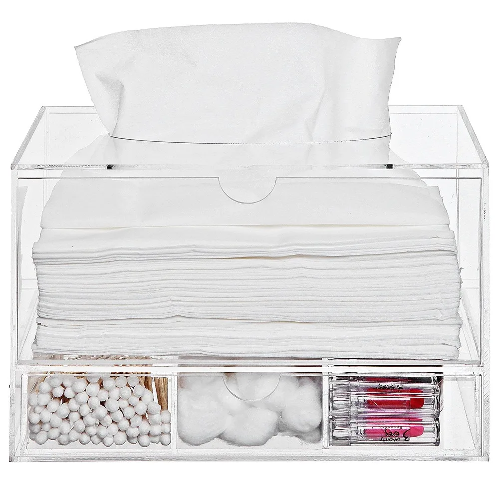 Clear Acrylic Facial Tissue Dispenser Holder - Organize Makeup Cotton Pads