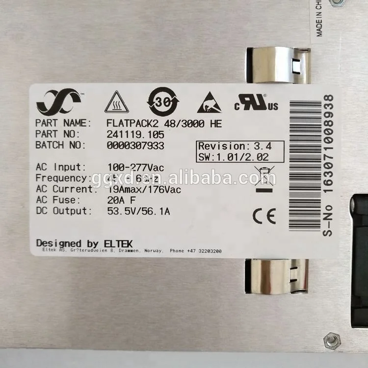Eltek Flatpack2 48V/3000W HE高效整流器模块48V 3000W DC电源零件号: 241119.105 ...