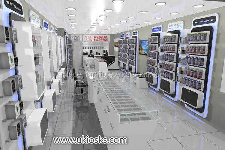 Retail Mobile Phone Shop Interior Fixtures White Color Mobile Phone ...