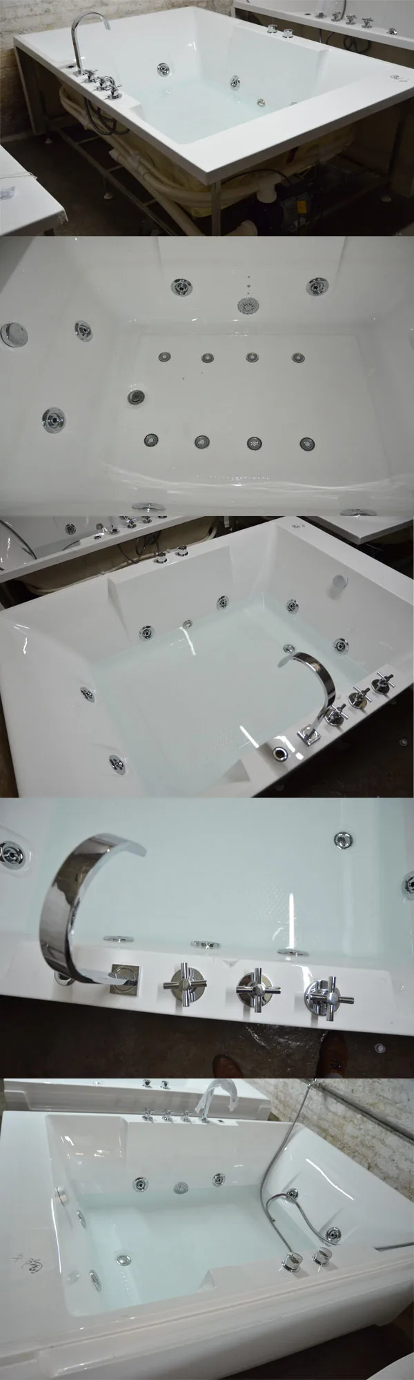 Modern 2-Person Soaking Tub - White Acrylic Massage Function