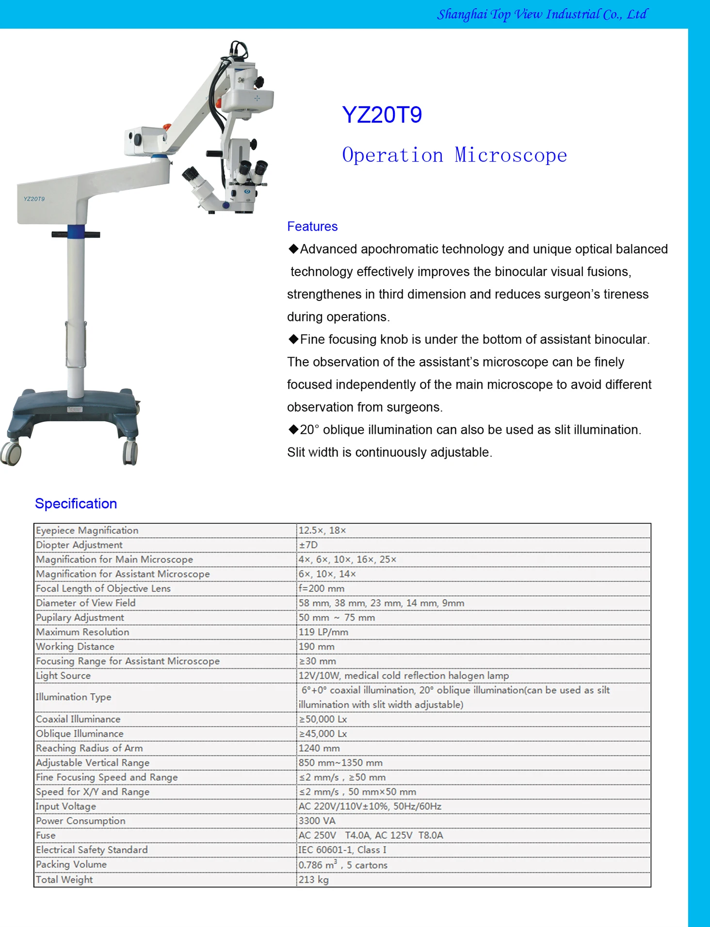 SHTOPVIEW OPHTHALMIC OPERATING MICROSCOPE YZ20T9 with 20degrees Oblique ...