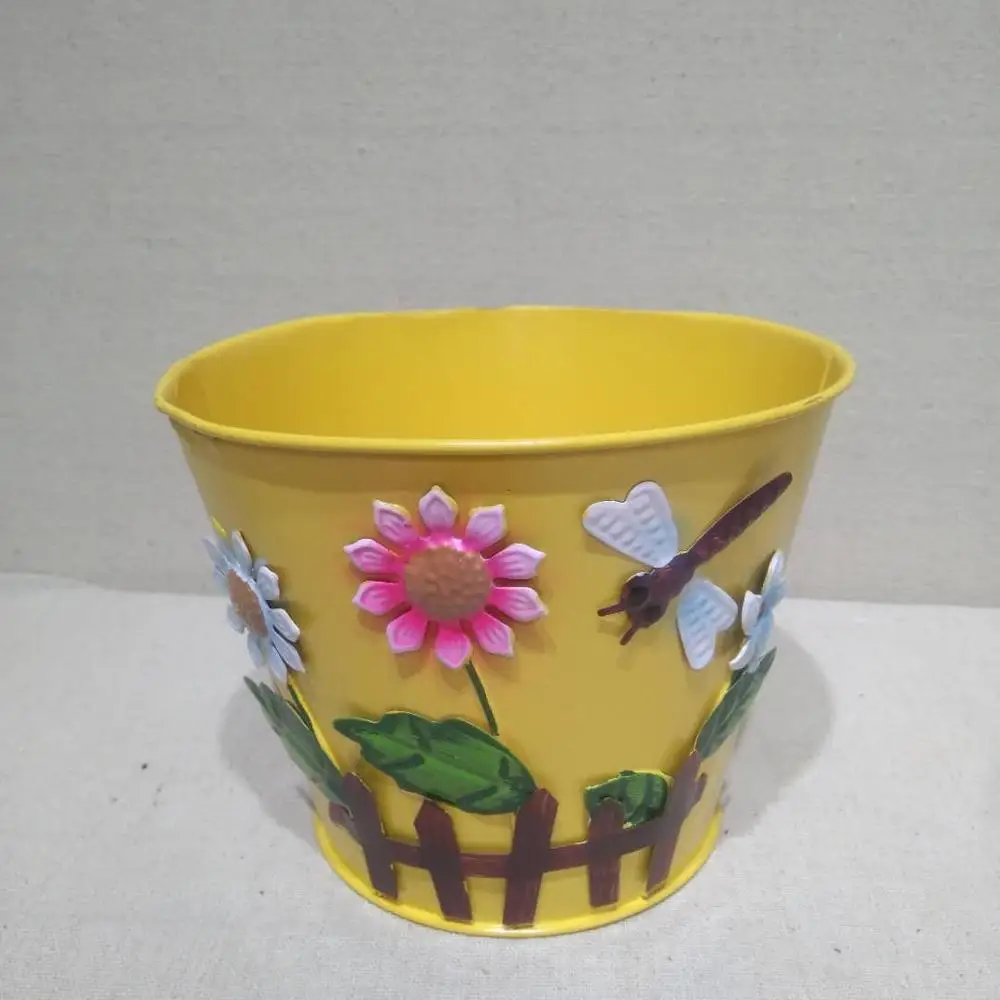 Vintage Colorful Metal Flower Pots - Perfect for Home & Garden