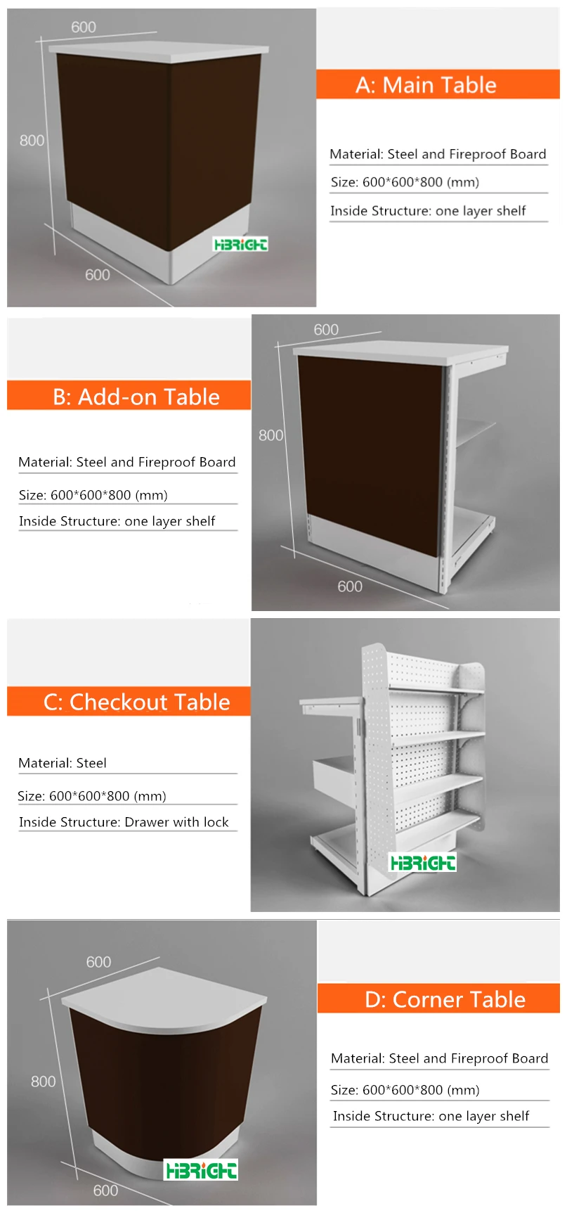 Customized Steel Checkout Table Bill Counter Commercial Convenience ...