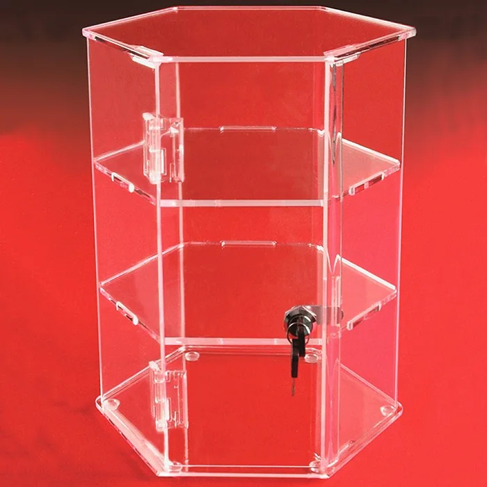 Clear Acrylic Locking Hexagonal 3 Tiers Display Cases Bin Box - Buy ...