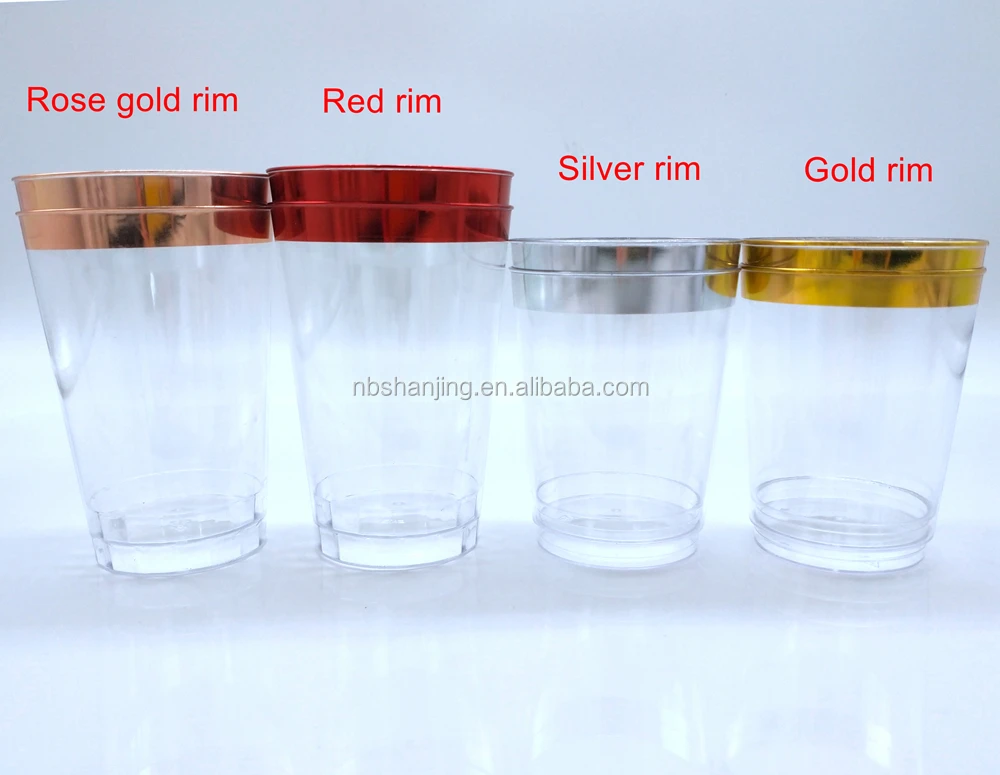 9 oz Gold Rim Disposable Plastic Cups Hard Plastic Tumblers Elegant ...