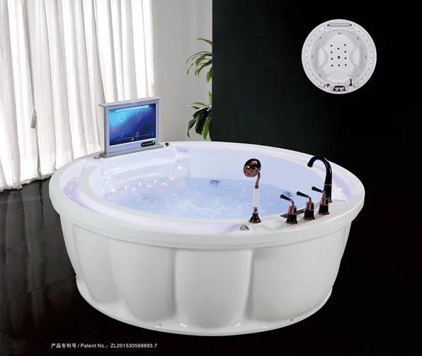 Double Round Whirlpool Tub - Freestanding Massage Bathtub