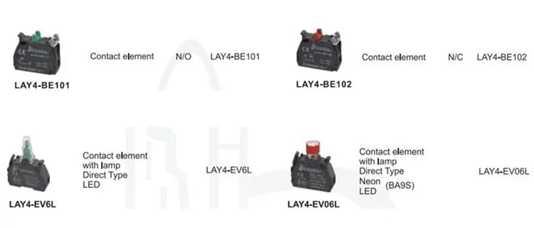 Push Button Auxiliary Contact Element NO/NC & Lamp LAY Series