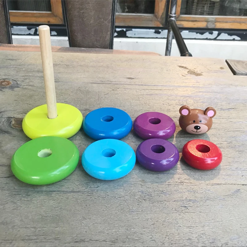 Wooden Animal Bear Staking Tower Blocks Ring Stacker Toy for Baby ...