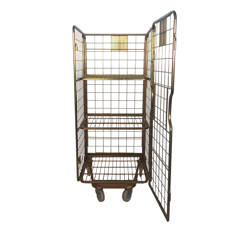 Folding 4-sides Warehouse Rolling Storage Cage Trolley Cart With Wheels ...