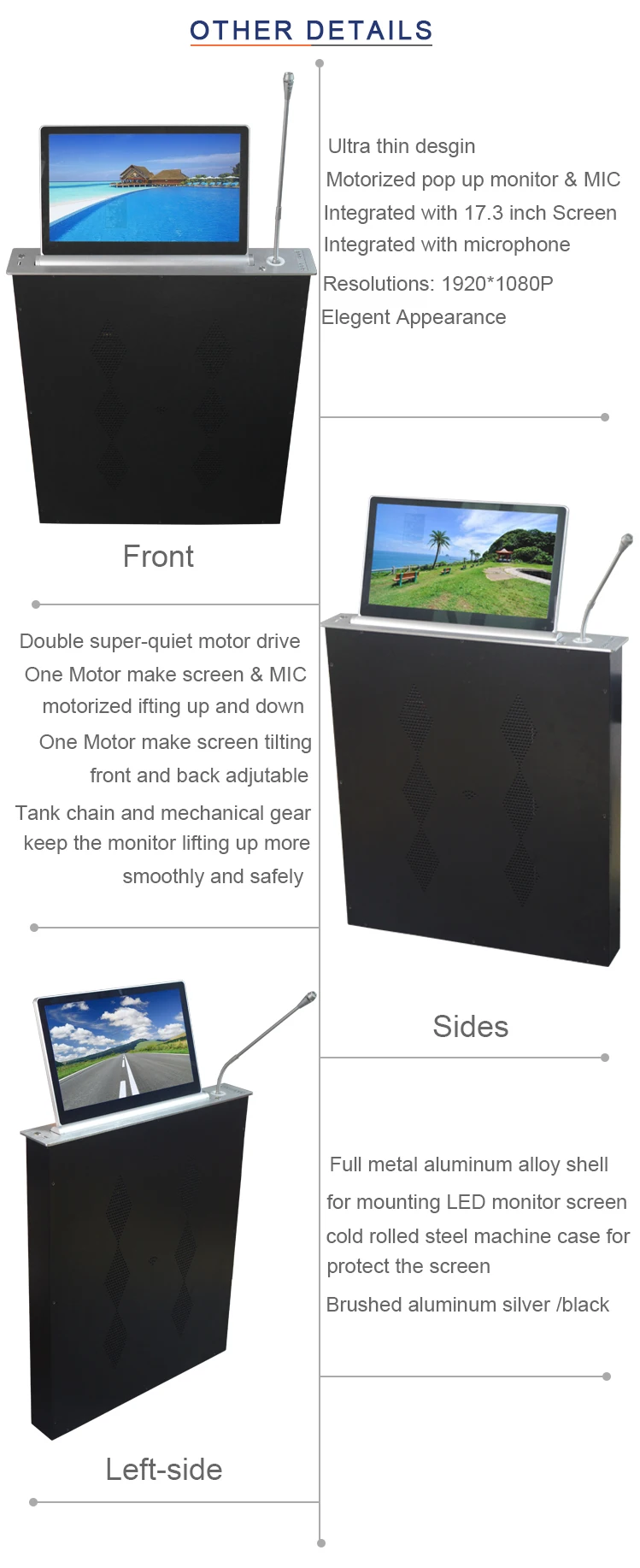 17.3 Inch LCD Lift Retractable Monitor Stand with Motorized Mechanism ...