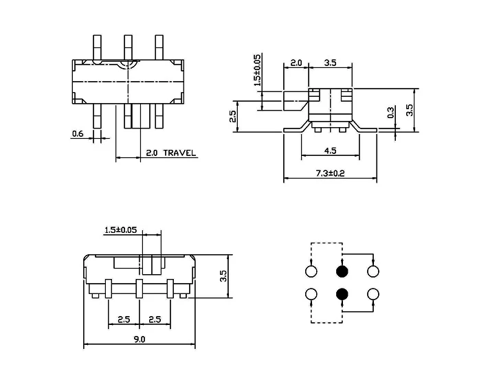 Surface Mount Right Angel 2p2t Mini 6pin Slide Switch Msk-22d14 - Buy ...