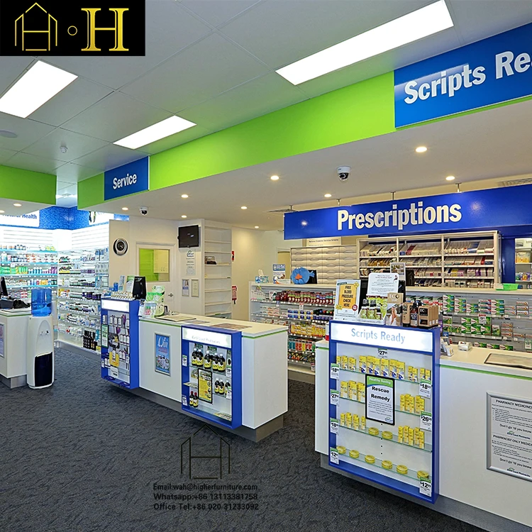 Pharmacy Store Counter Medical Store Counter Design Glass Display Rack ...