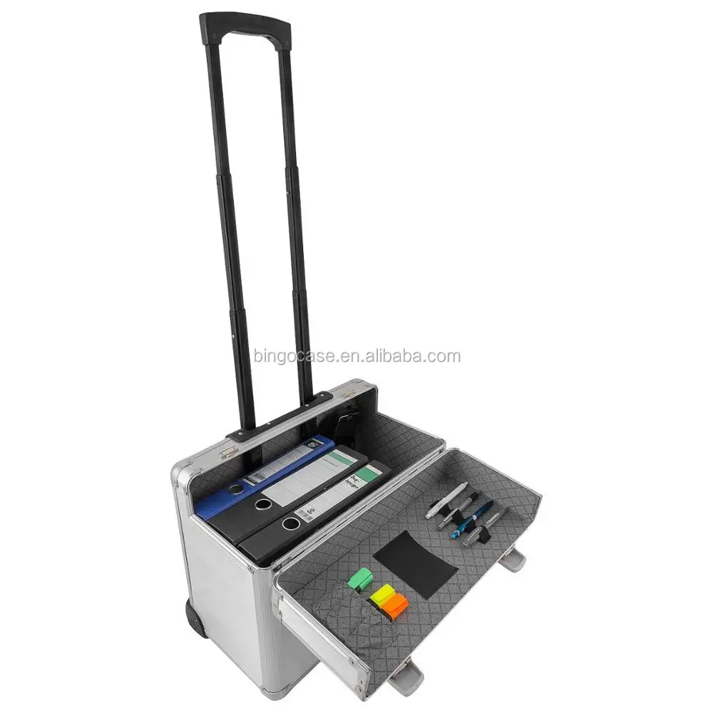 Aluminum Rolling Pilot Case Faux Leather Business Travel Briefcase ...