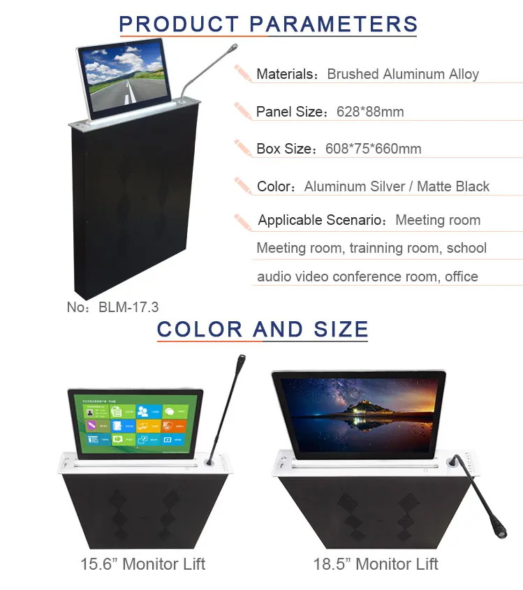 17.3 Inch LCD Lift Retractable Monitor Stand with Motorized Mechanism ...
