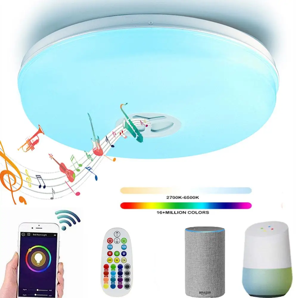 Music Speaker Ceiling Lamp Tuya Smart Voice Control Work For Alexa Google Home Dimmable Rgb Cct ...