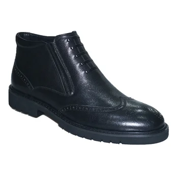 Fancy Italian Leather Black Formal Ankle Winter Brogue Dress Men Boots ...