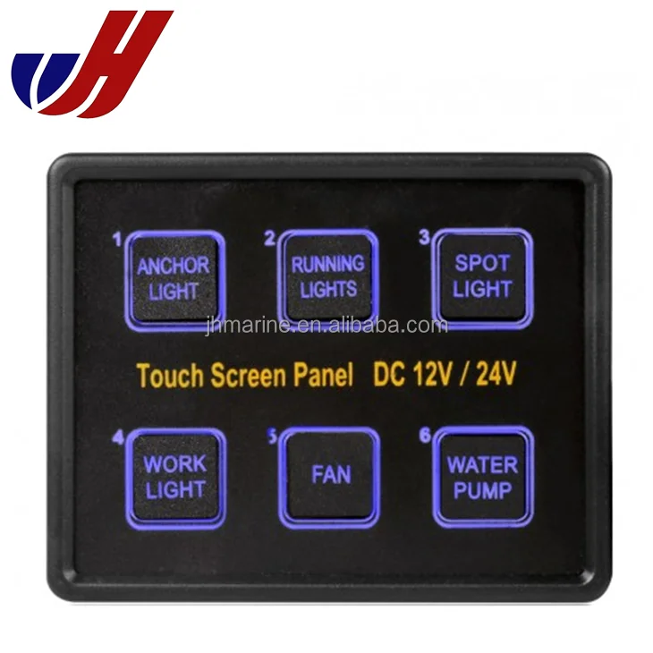 6 Gang Led Back Capacitive Touch Screen Panel Boat Caravan Switch Panel ...