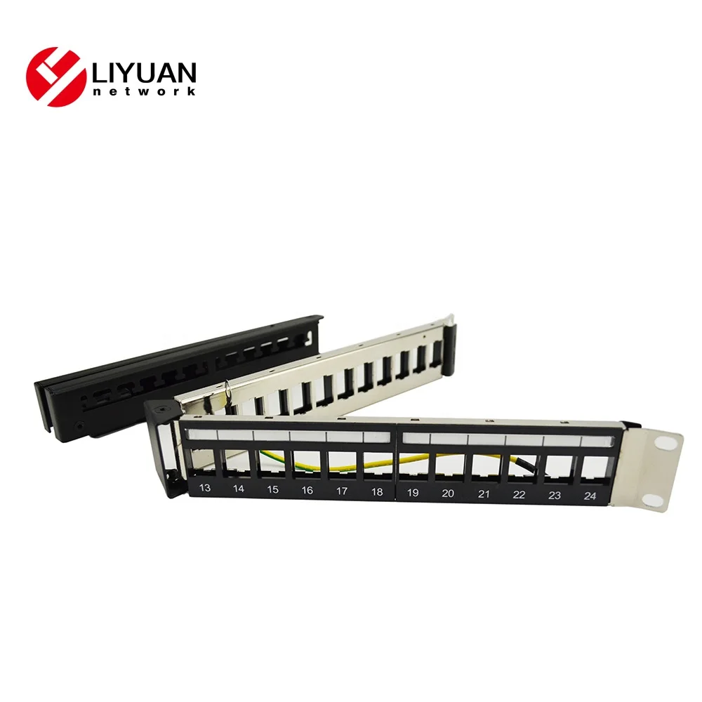 LIYUAN 1U Height 24 Ports Angle Patch Panel STP LAN Network Adapter ...