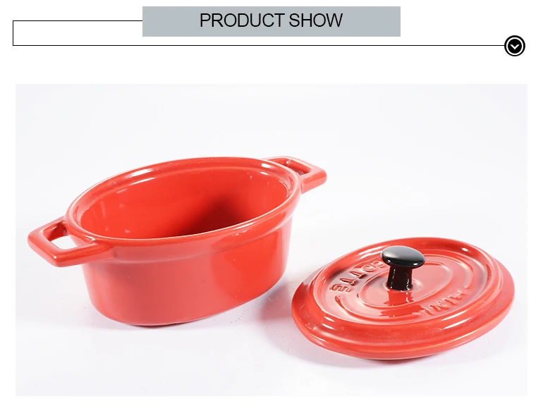 Oval Red Ceramic Lasagna Casserole Dish Covered Rectangular Double Ear ...