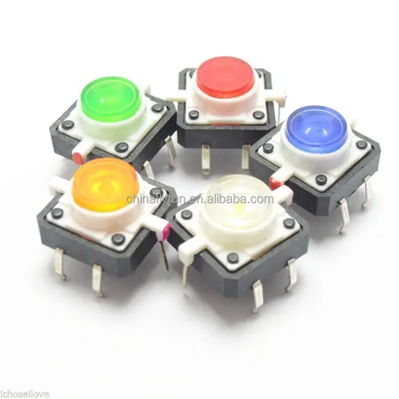 12 X 12MM Tact Switch Tactile Button Push Momentary with LED 4pin Round ...