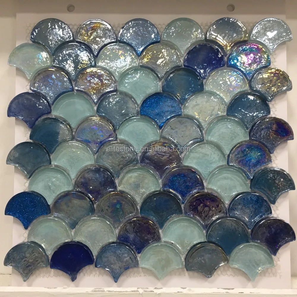 Iridescent Fish Scale Glass Mosaic Fan Shape Glass Mosaic - Buy Fish ...