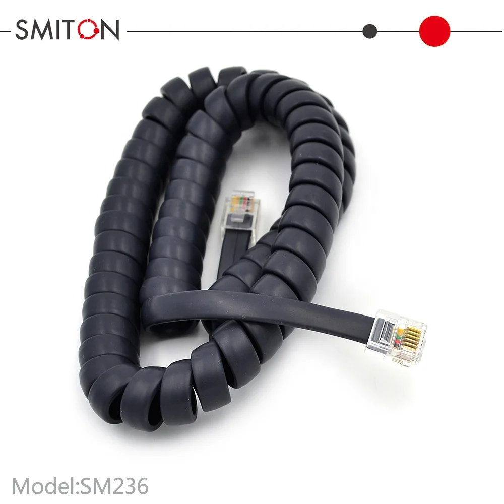 Black RJ12 6p6c Curly Cords - Reliable Telephone Cables
