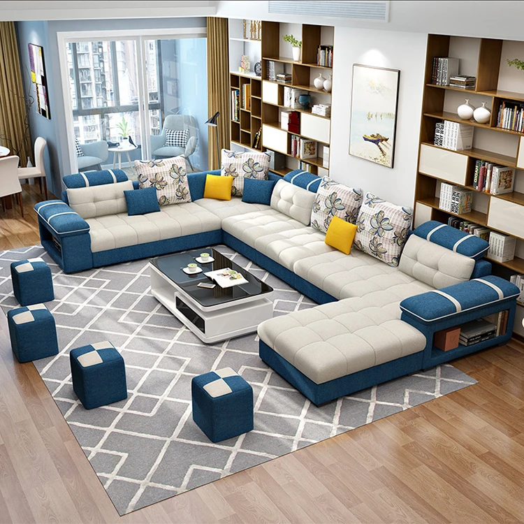 Modern Royal Color Sofa Living Room Furniture L Shape Fabric Home ...