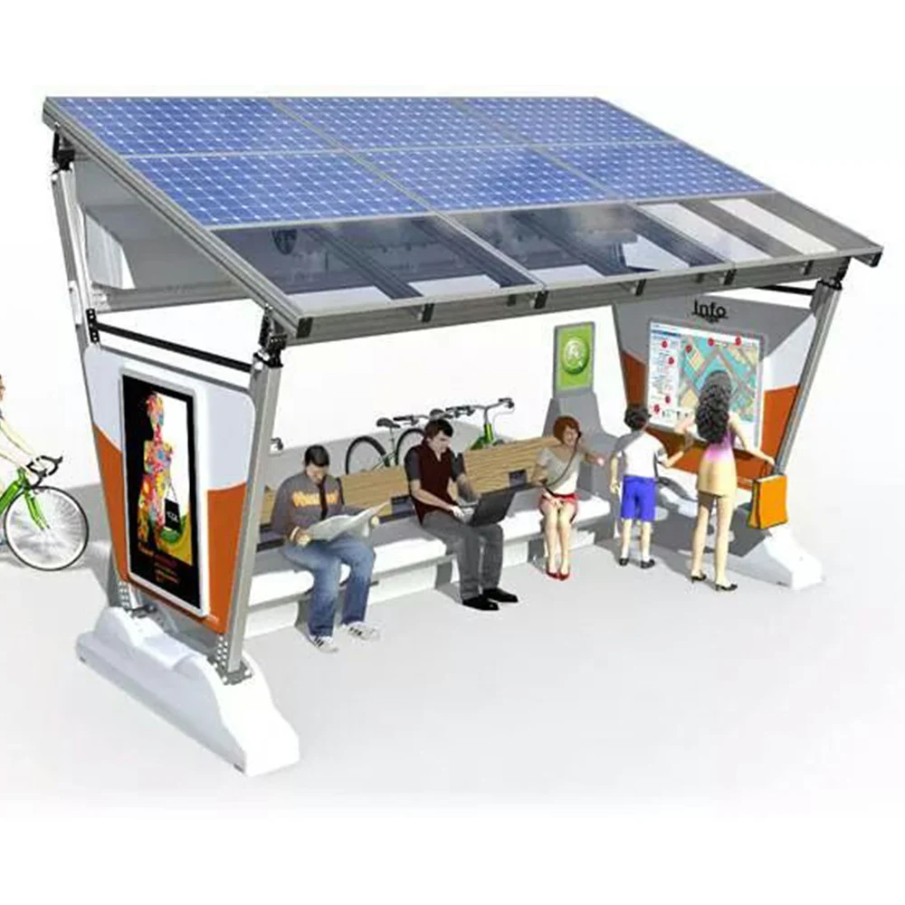 Popular Solar Powered Metal Bus Stop Shelter with Waiting Bench ...