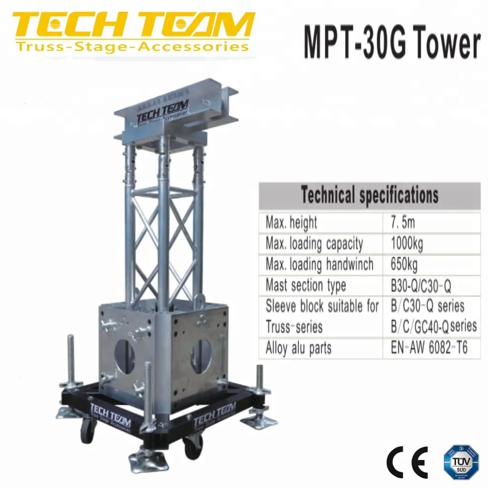 TECH TEAM MPT-30G Telescopic Lifting Tower Truss System Aluminum Ground ...