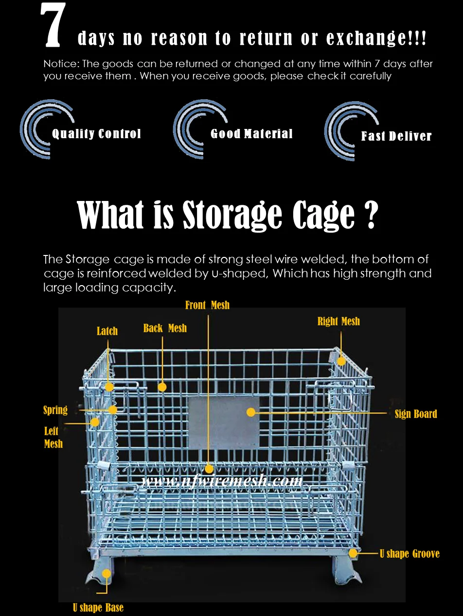 Wire Mesh Pallet For Stacking Folding Warehouse Cage Container Storage ...