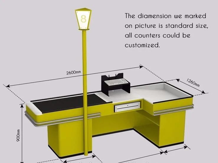 Supermarket Modular Mini Gondola Shelves Checkout Counter With Conveyor ...