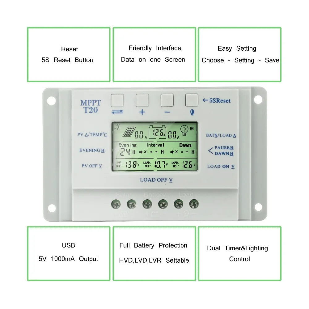 PWM T20 Solar Charge Controller - Efficient 20A Solution