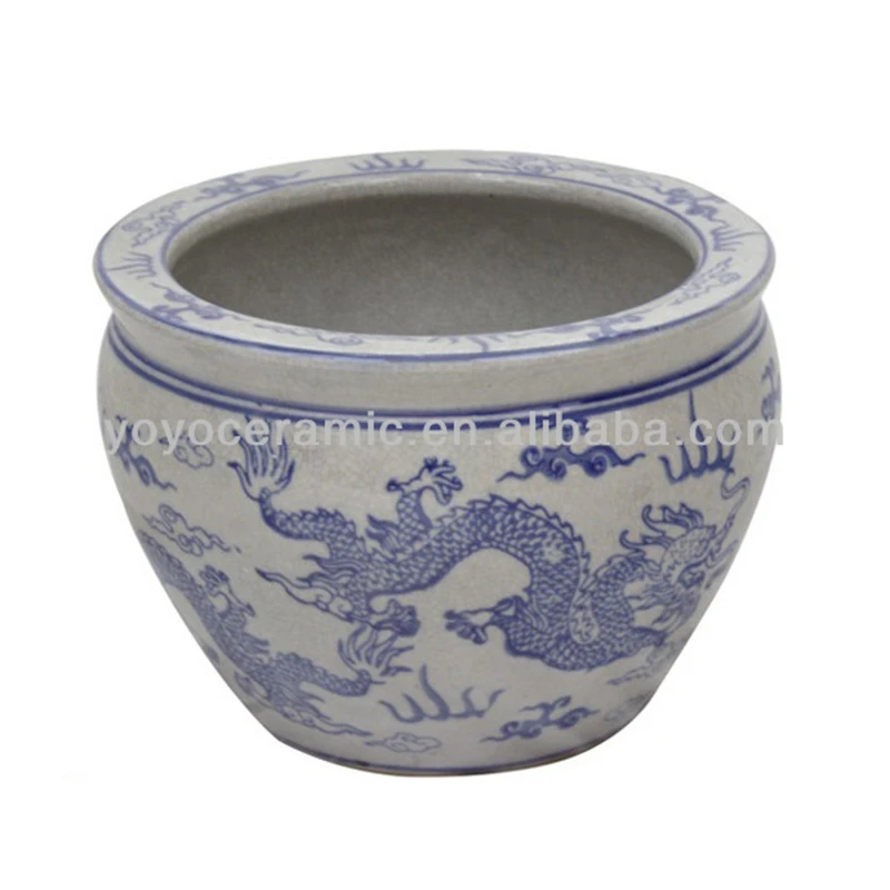 Large Round Antique Home Garden Decor Ceramic Blue Glazed Flower Pots