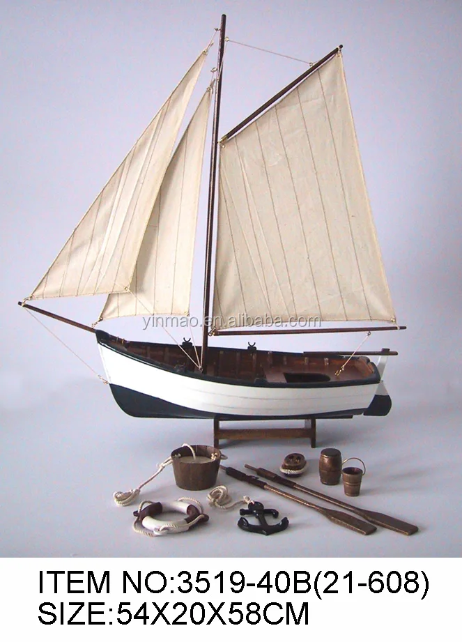 Big wooden lake ship model, 54x20x58cm, family fishing boat model ...