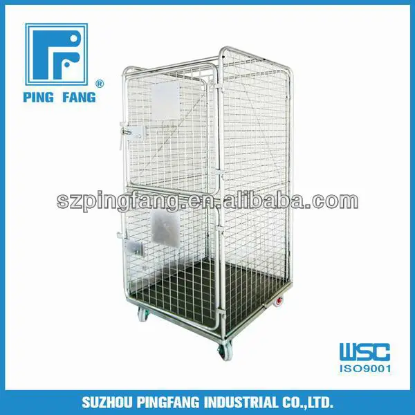 Industrial Nestable Laundry Roll Cage Zinced Trolley Roll Container ...