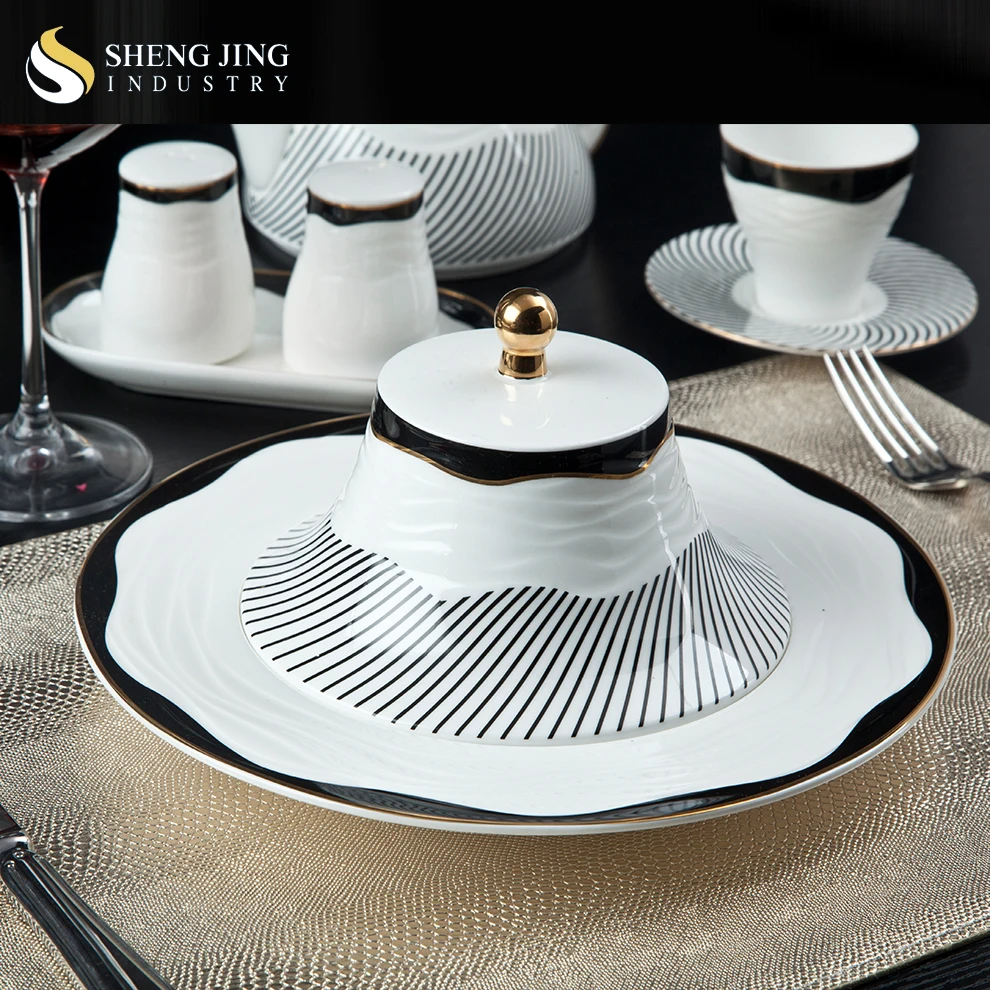 Hot Sell Elegant Decal Handmade White Color Glazed Gold Rim Bone China ...