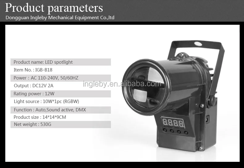 10W Mini LED Stage Pin Spot Light with RGBW & Dimmer - OEM Available