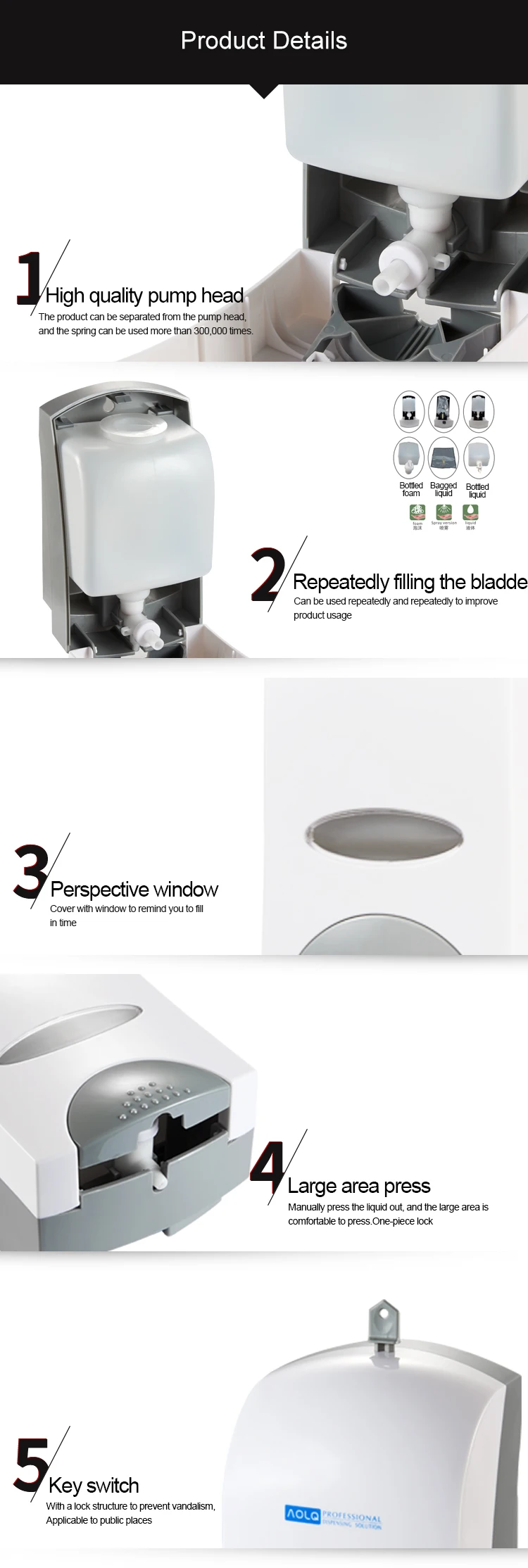 1l Wall Washroom Hand Liquid Soap Bottle Dispenser With Lock - Buy ...