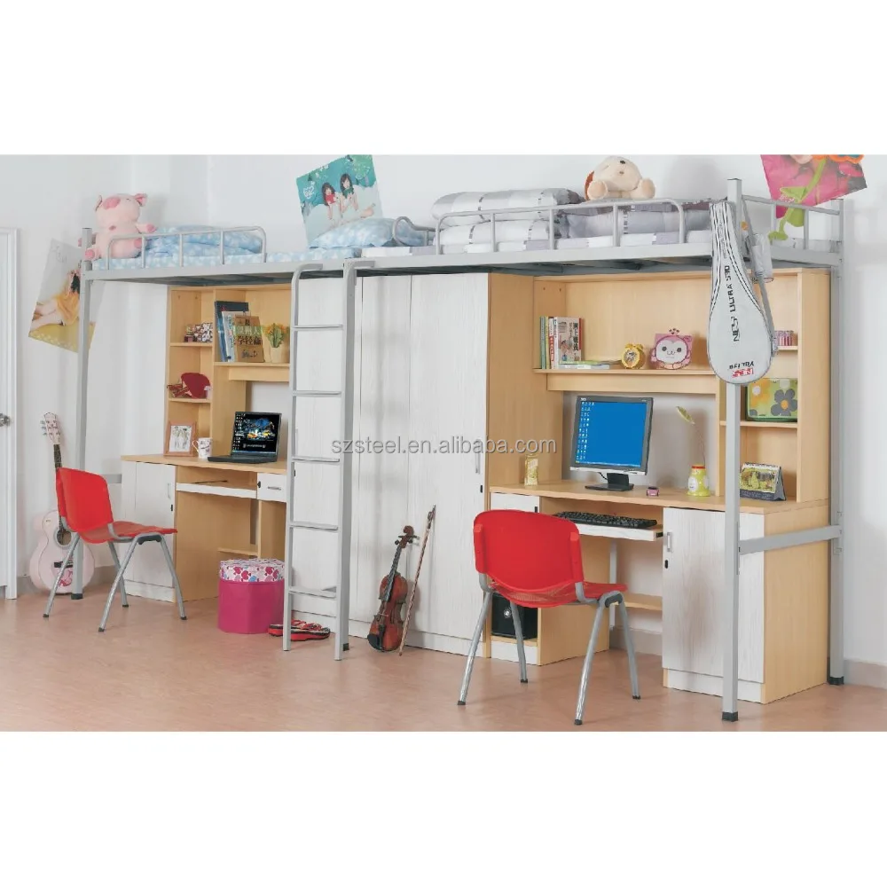 Double Deck Bed With Study Table And Cabinet