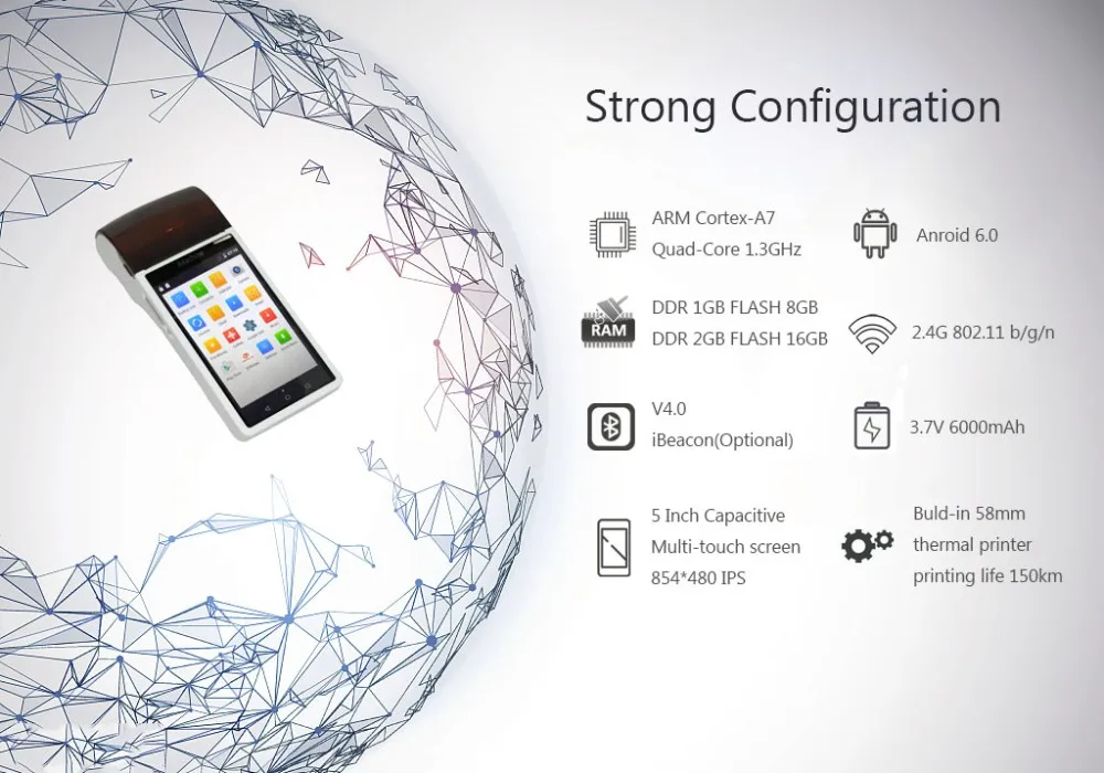 Smart POS All-in-One with NFC, 58mm Printer, 5 Inch Screen